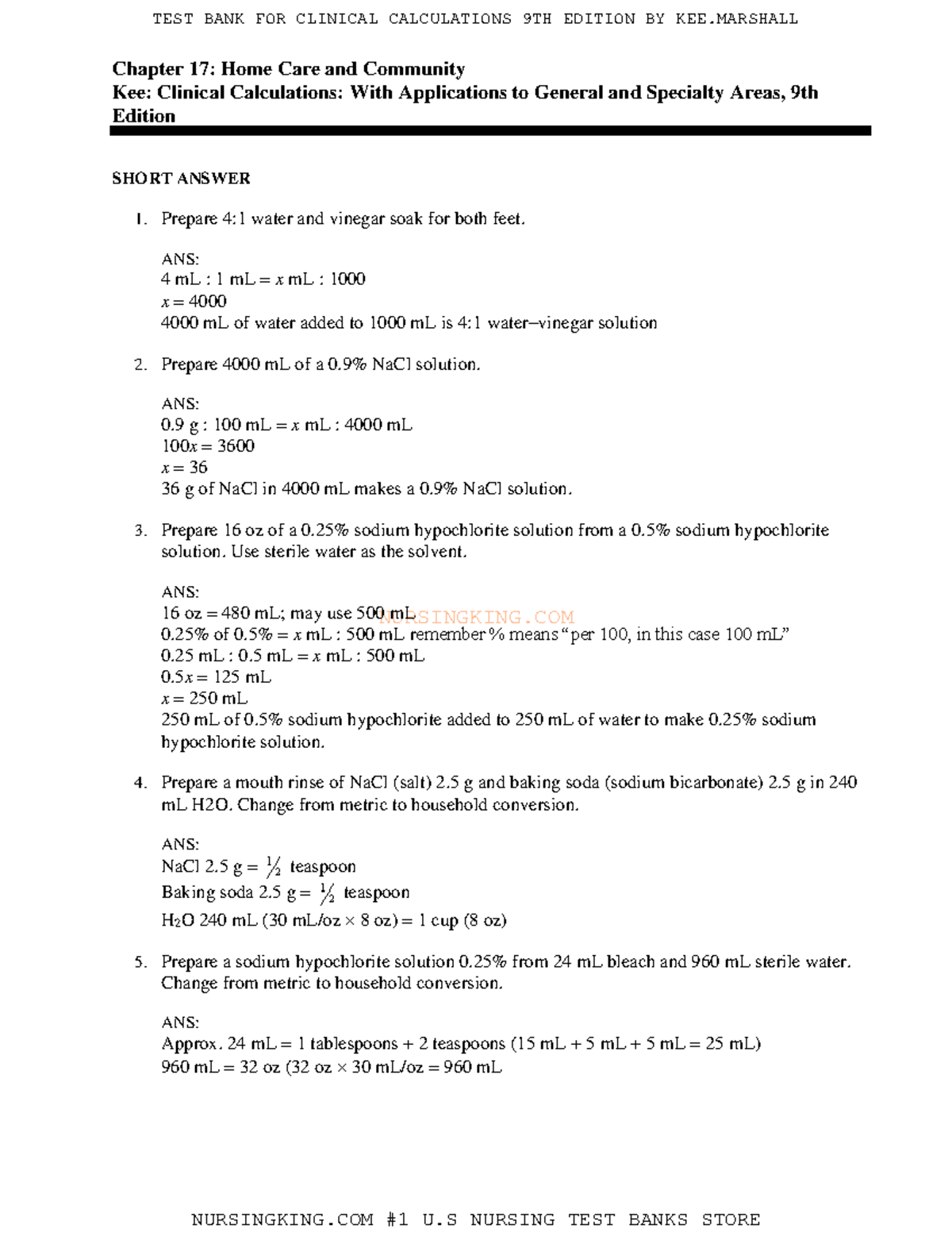 17 - test bank - NURSINGKING Chapter 17: Home Care and Community Kee ...