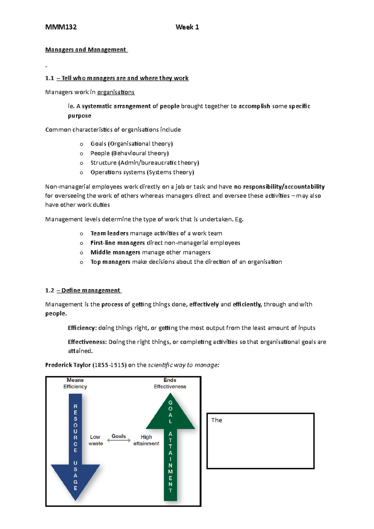 MMM132 - Week 1 - Managers and Management - Managers and Management 1 ...