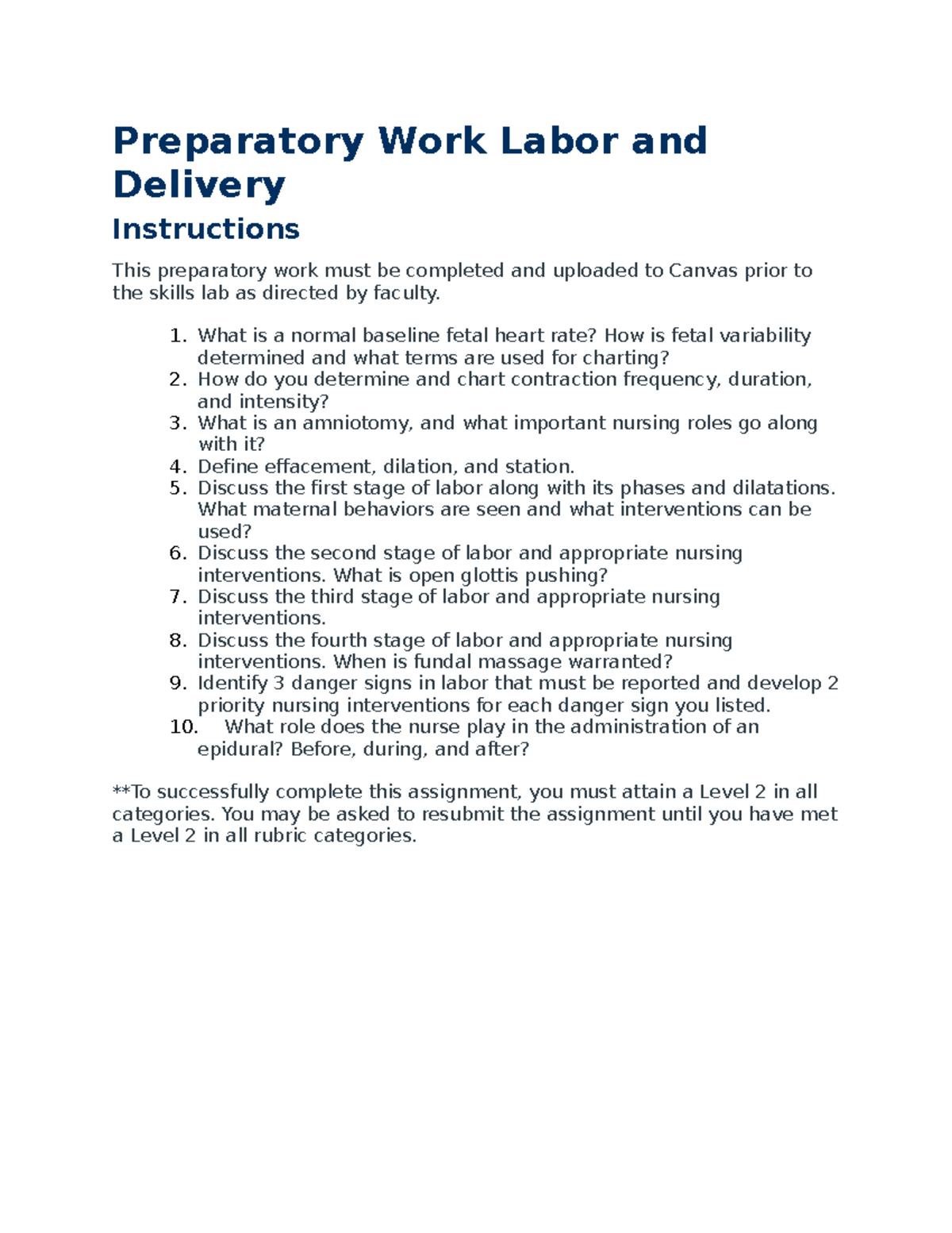 Preparatory Work Labor and Delivery - Preparatory Work Labor and ...