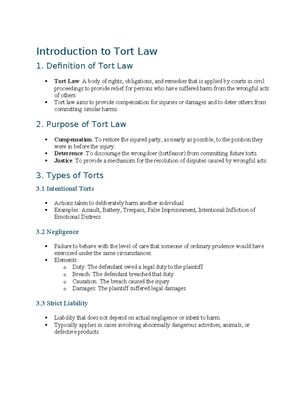 Introduction to Tort Law - Definition of Tort Law Tort Law: A body of ...