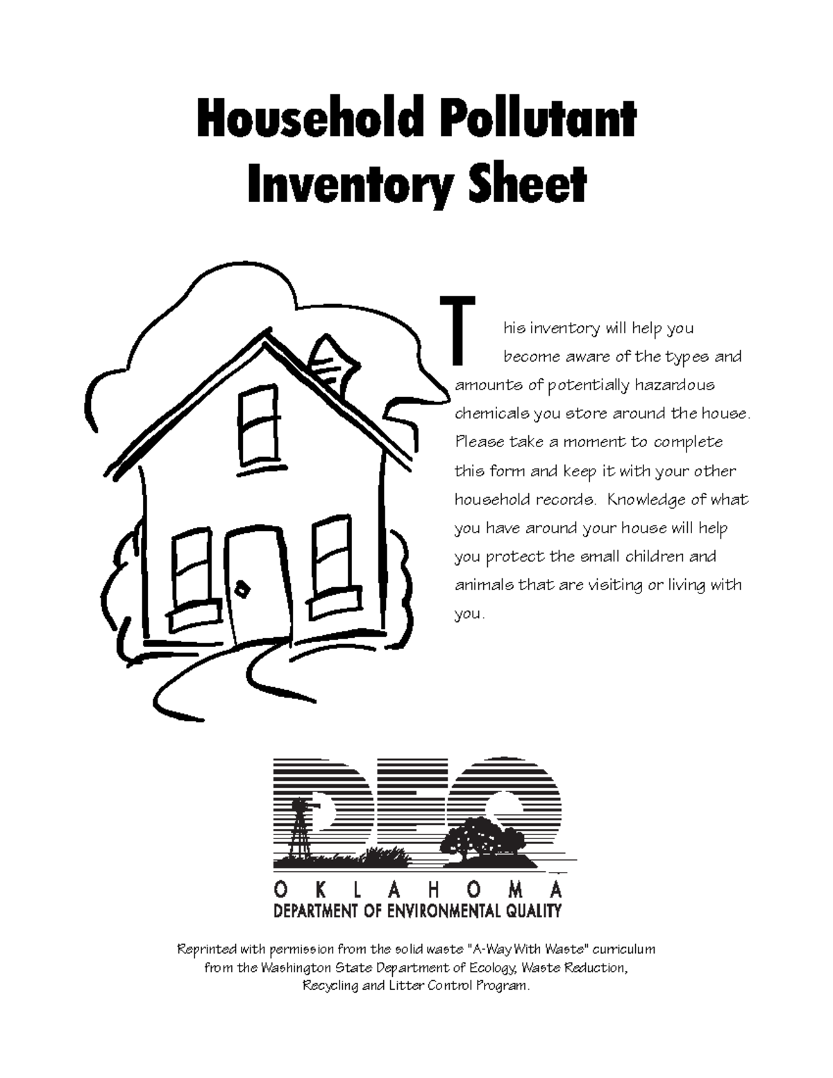 6-2 Household Pollutant Inventory Sheet - Household Pollutant Inventory ...