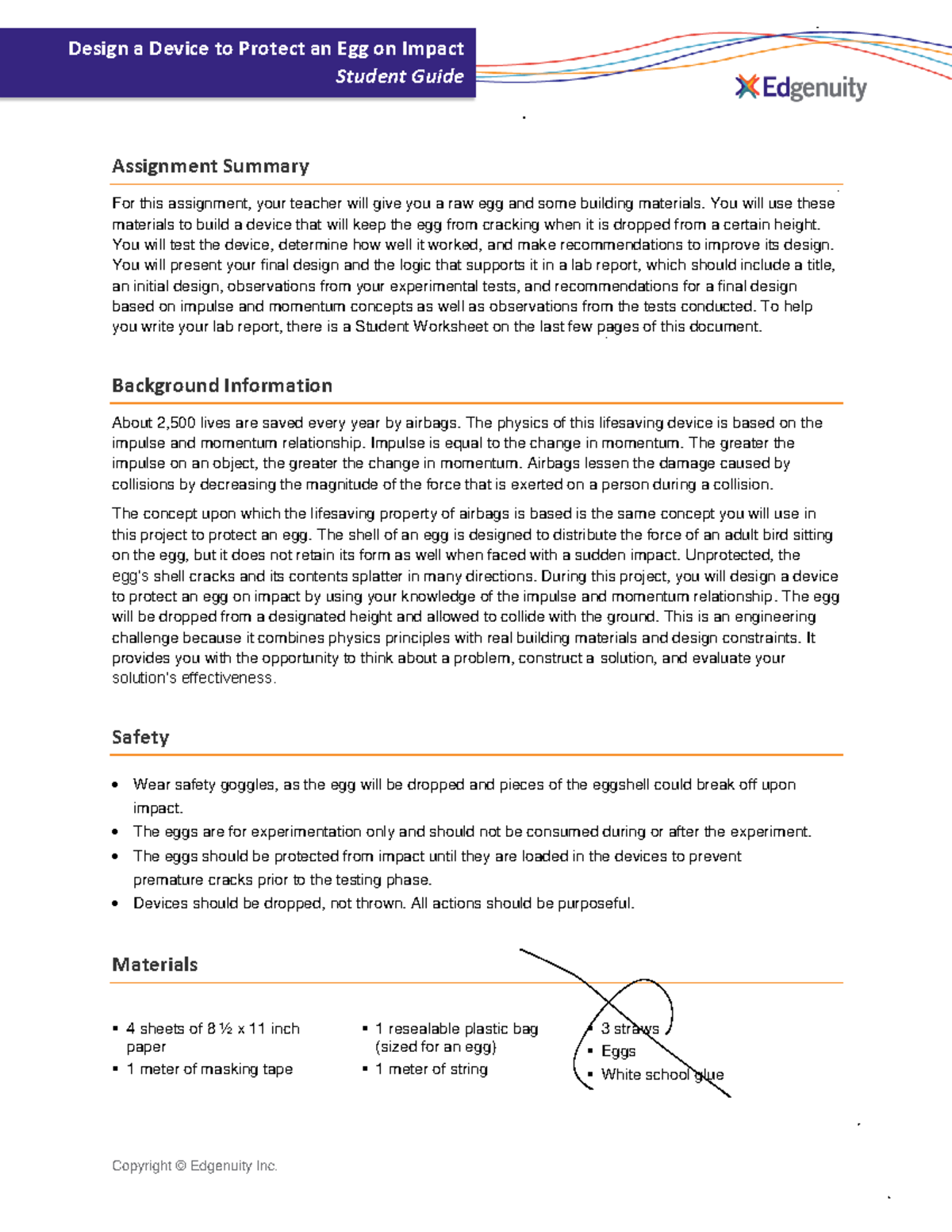 Egg Drop Project - Kendall Brungardt - Design a Device to Protect an ...