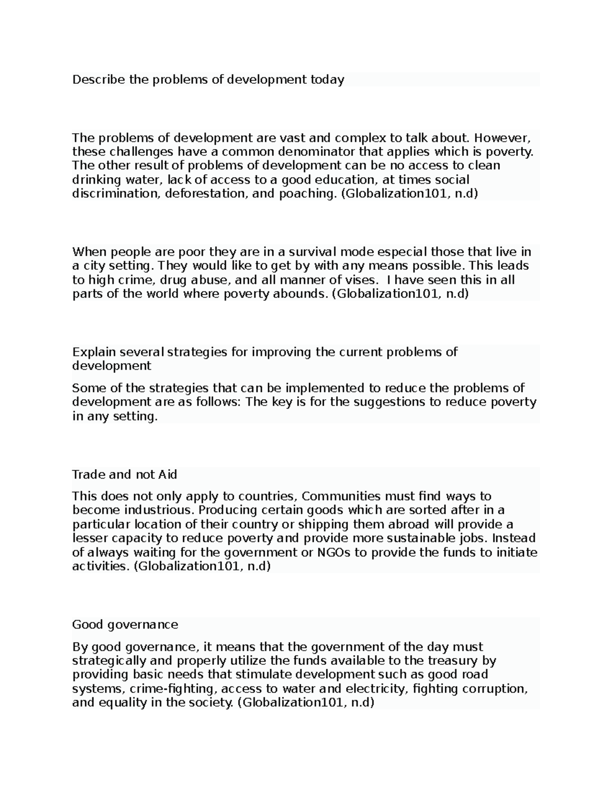 WAYS TO Improve Development - Describe the problems of development ...