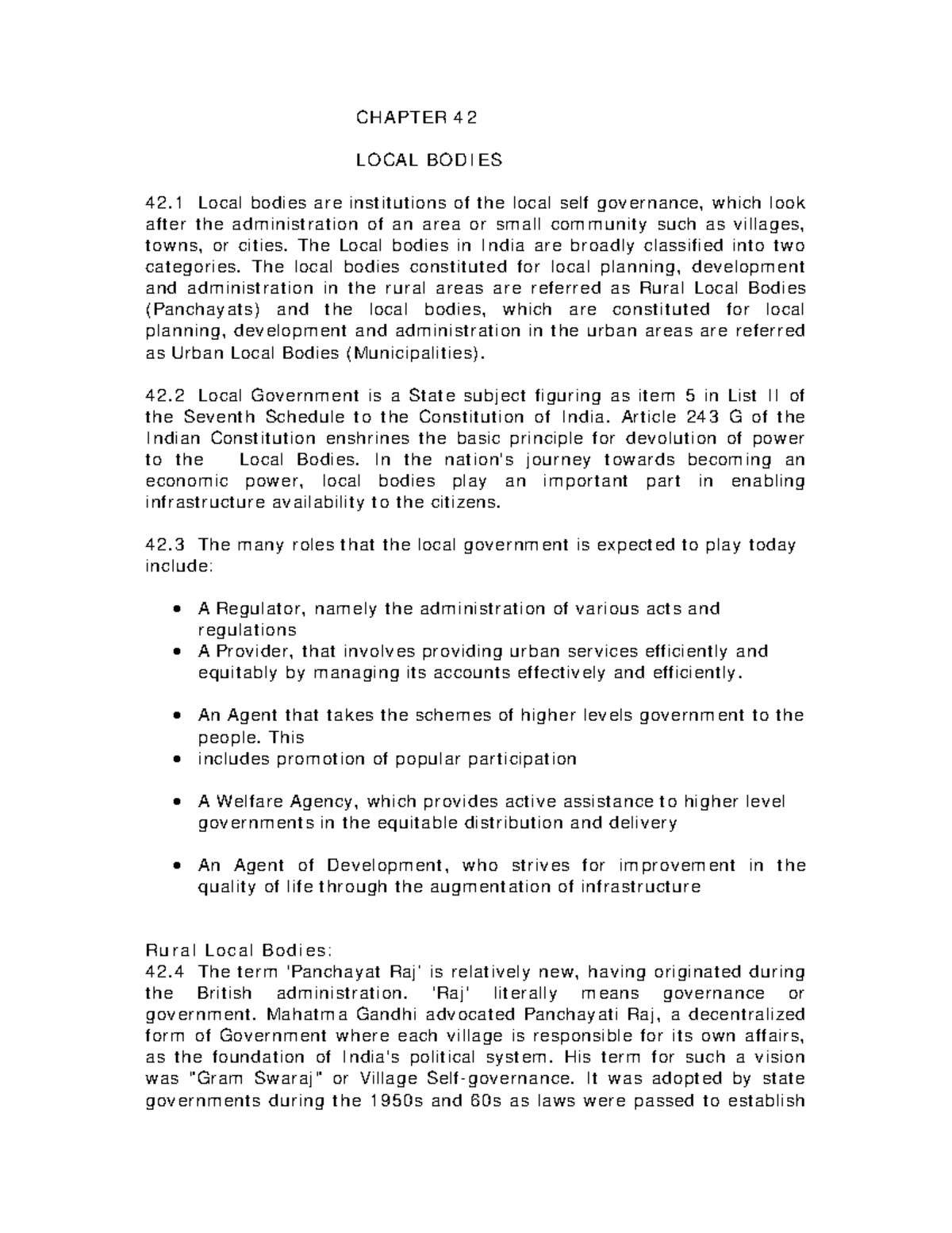 Local bodies - Unit wise M A I semester - CHAPTER 42 LOCAL BODIES 42 ...