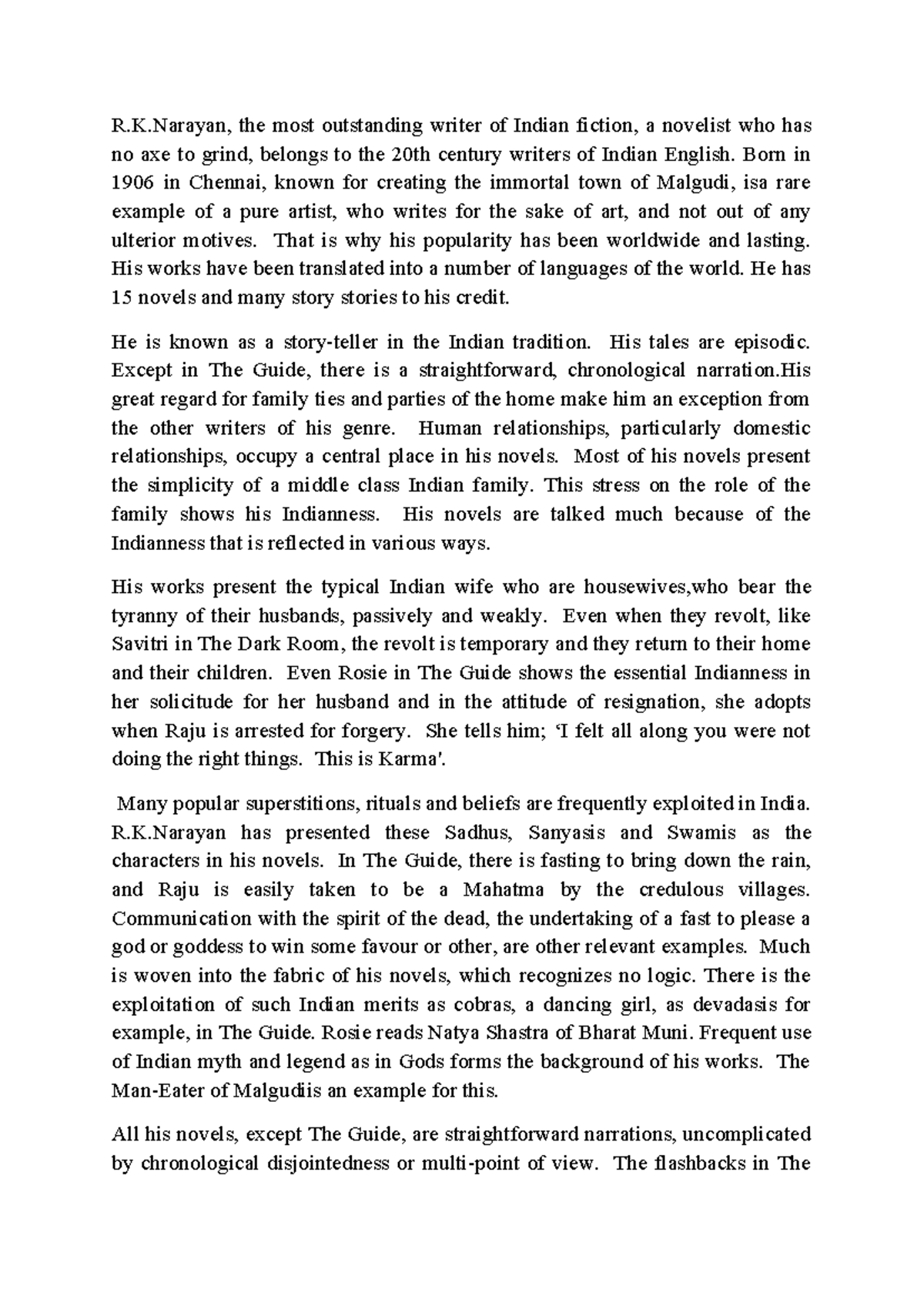 RK Narayan as a Novelist - R.K, the most outstanding writer of Indian ...