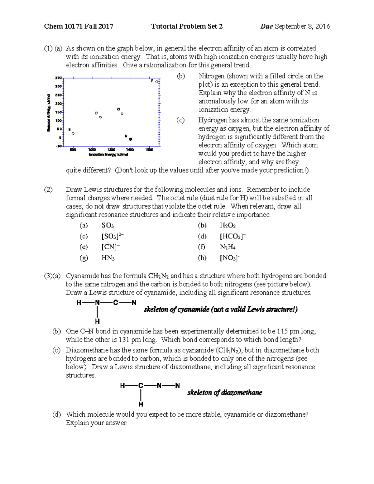 Chem10171 F17 Tutorial PS 2 - Chem 10171 Fall 2017 Tutorial Problem Set ...