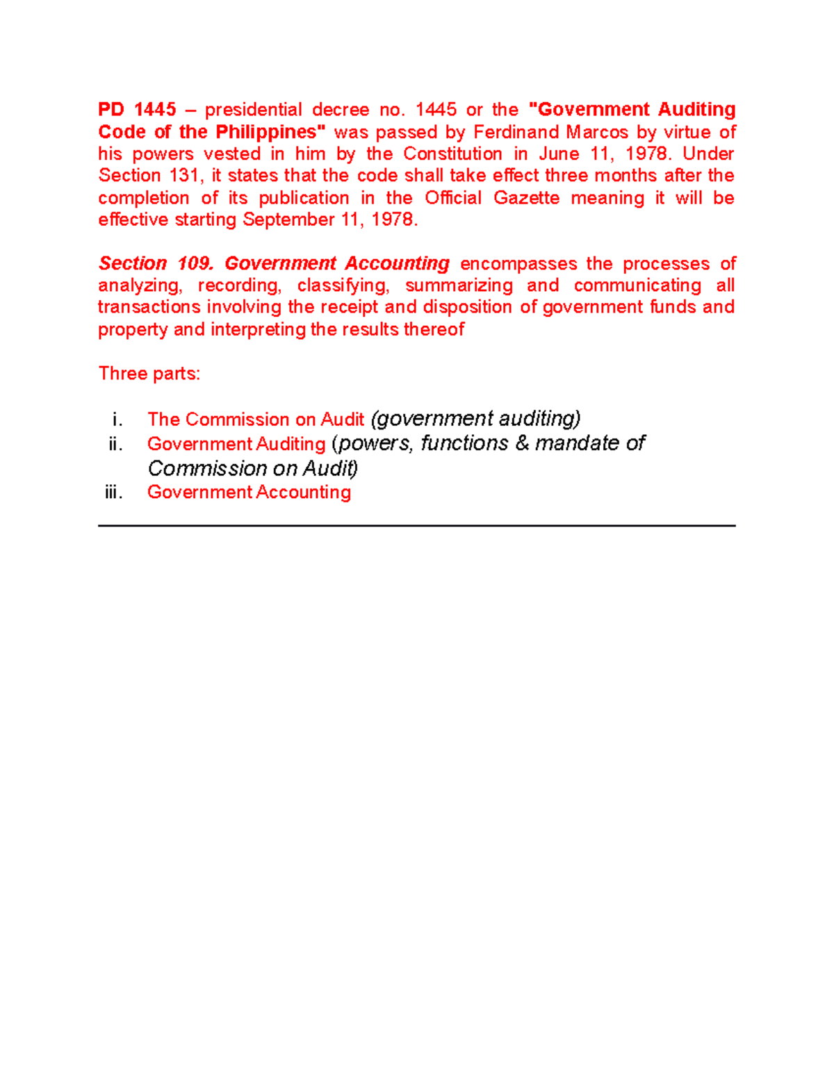 Accounting System of the Government - PD 1445 – presidential decree no ...