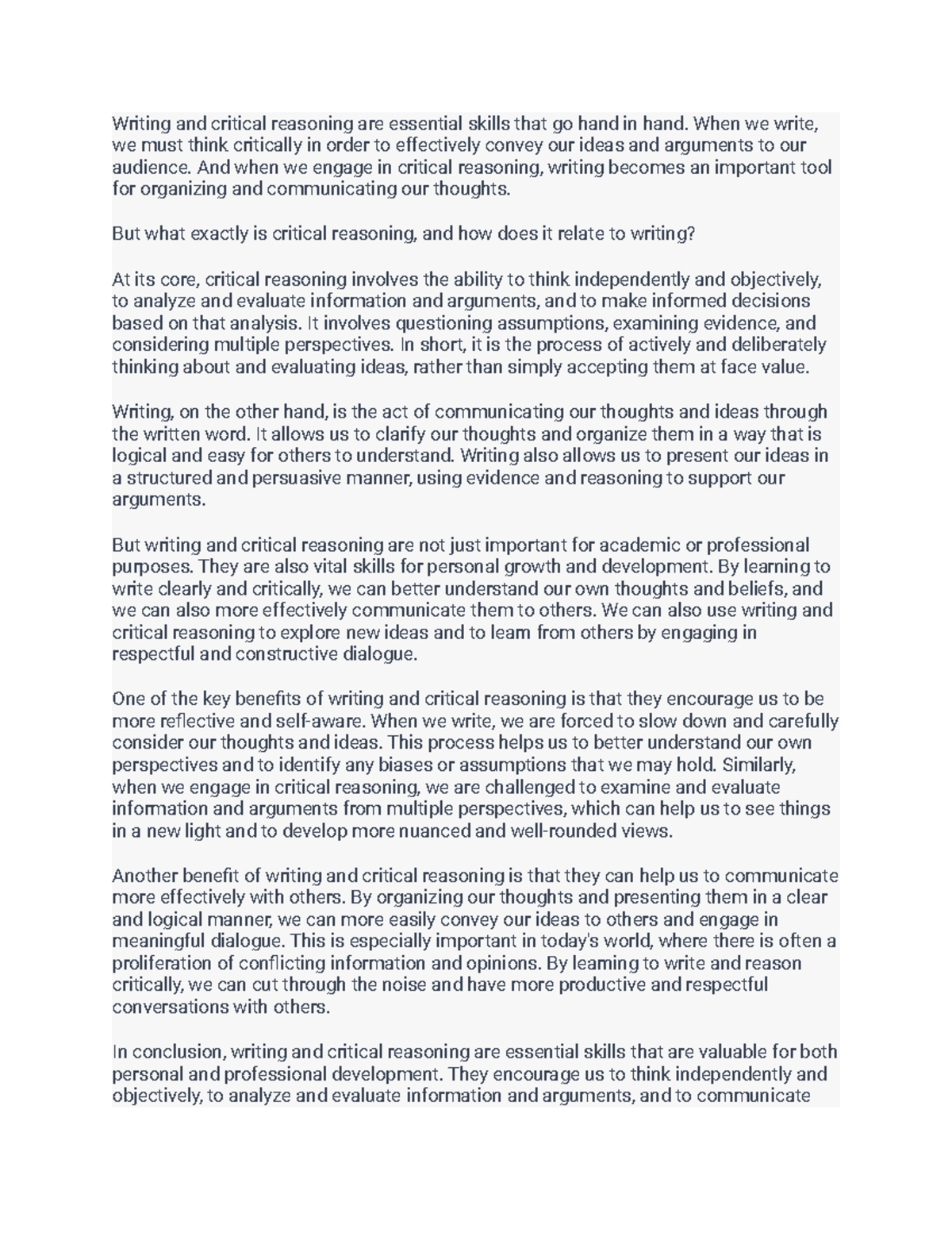 Final paper- Writing and Critical Reasoning - Writing and critical ...