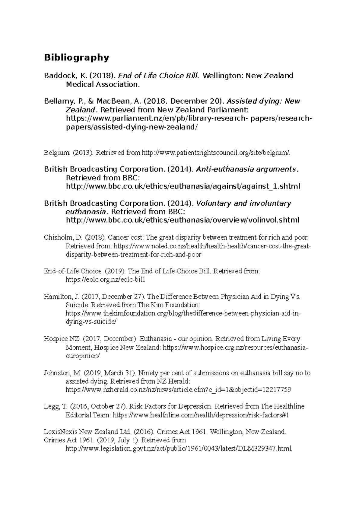 Bibliography-final - bibliography on euthanasia - Bibliography Baddock ...