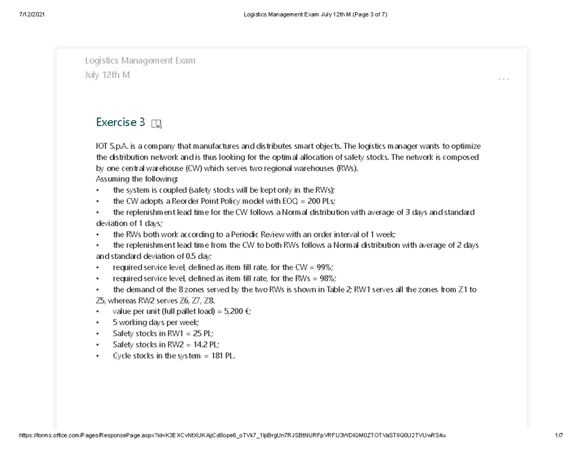 Logistics Management Exam July 12th M (Page 3 of 7) - Logistics ...