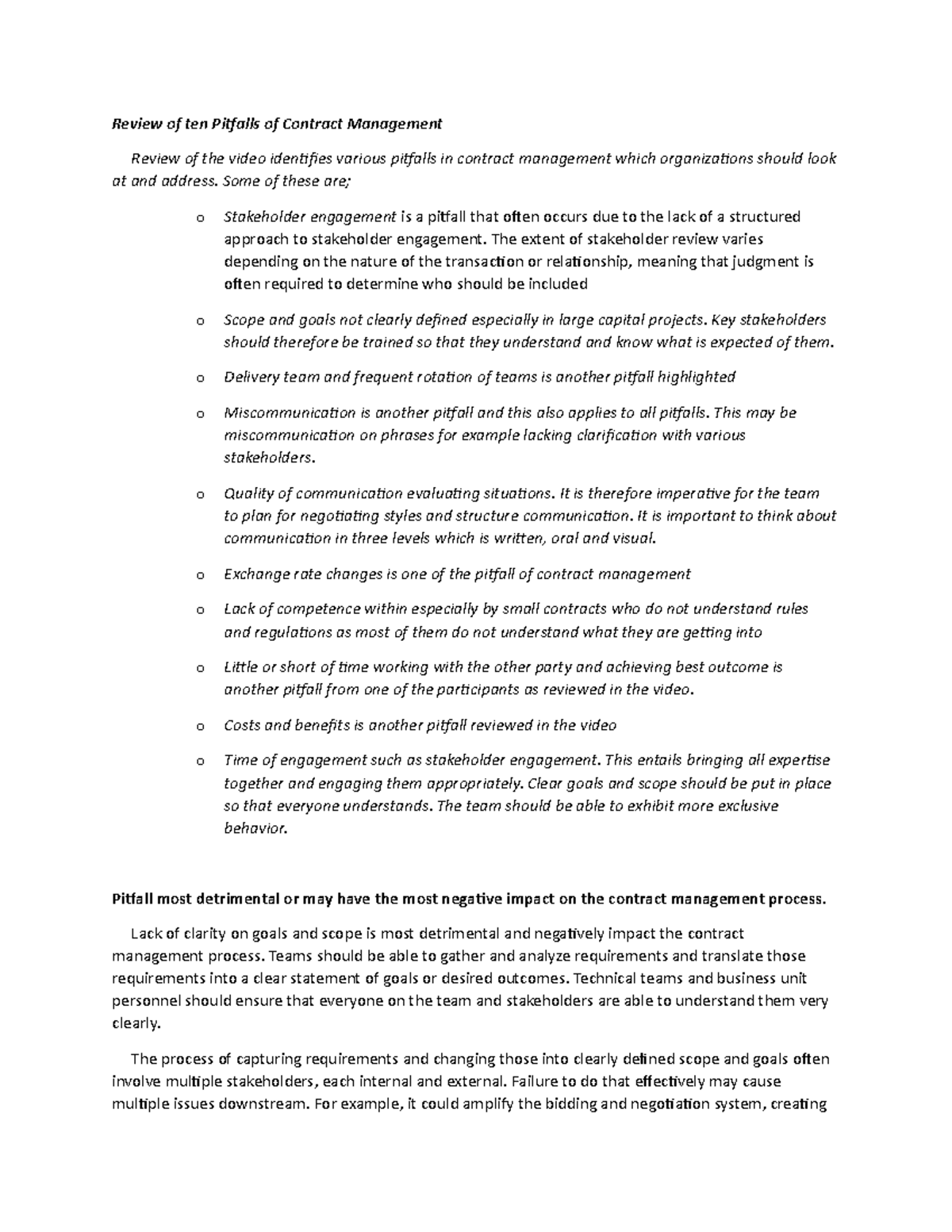 Pitfalls of Contract Management 1 - Review of ten Pitfalls of Contract ...