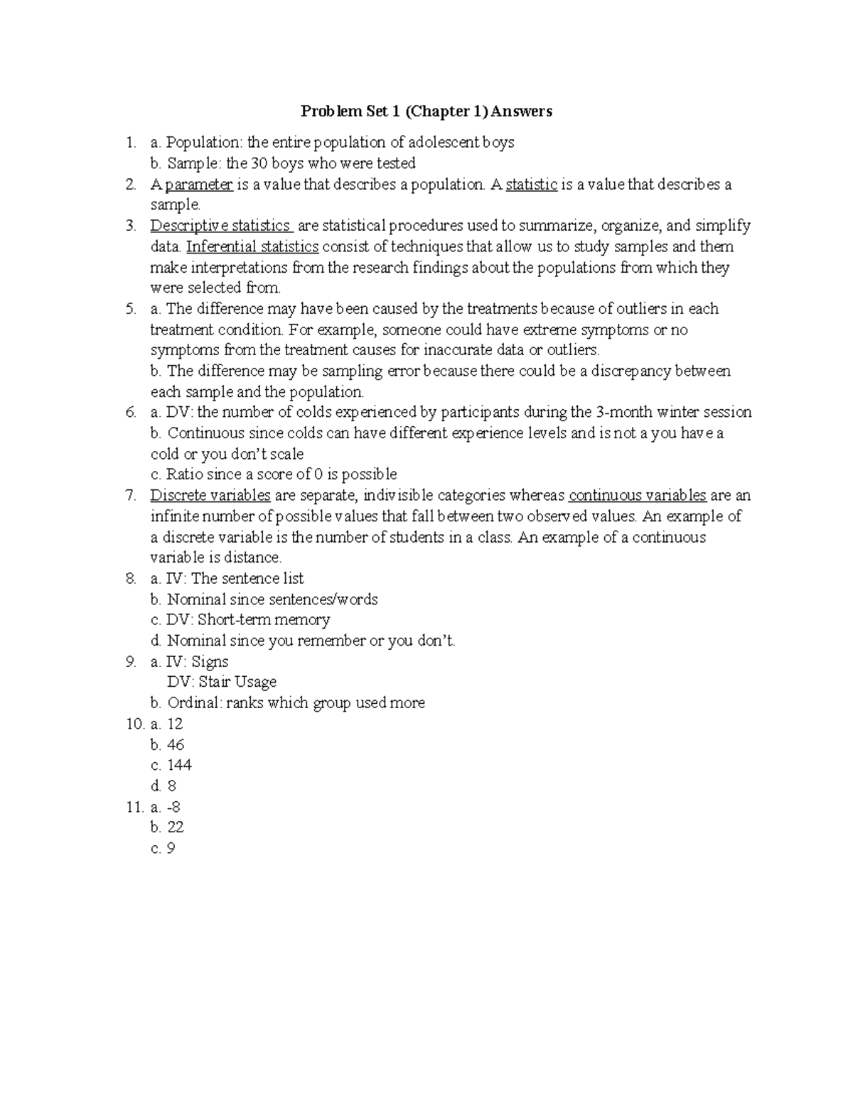 Problem Set 1 (Chapter 1) Answers - Problem Set 1 (Chapter 1) Answers a. Population: the entire ...