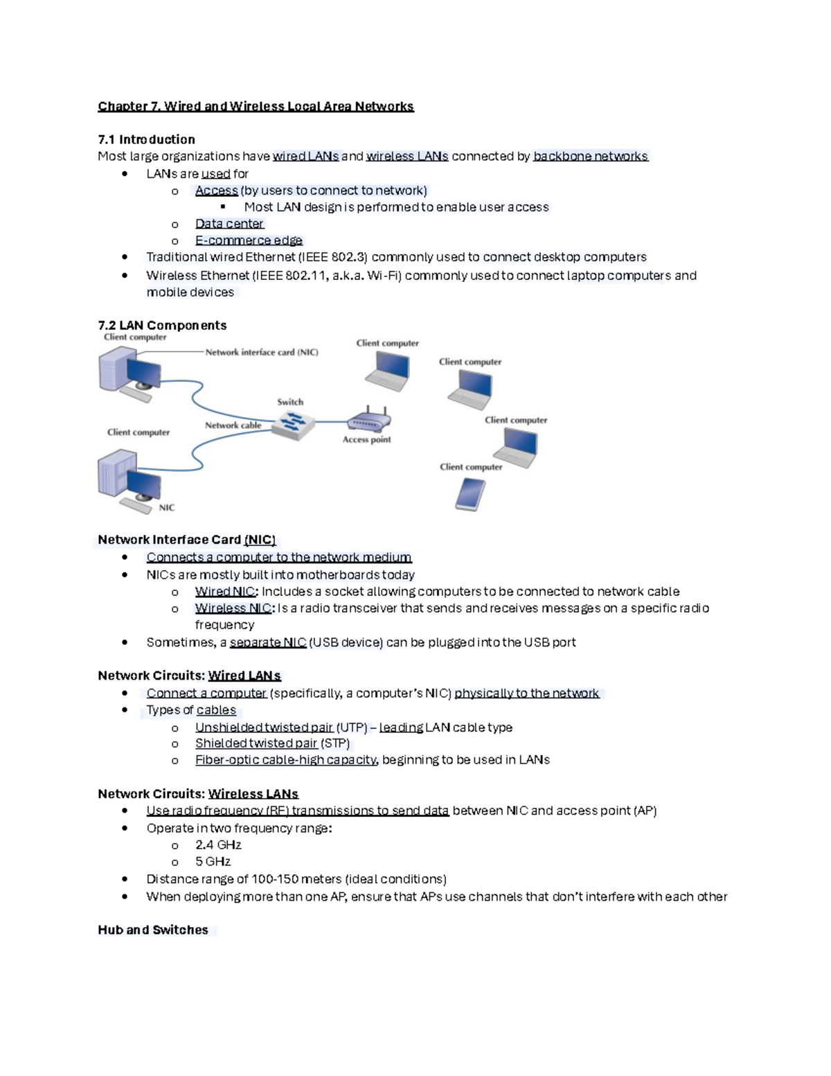 409 Midterm 3 Study Guide - Chapter 7. Wired and Wireless Local Area ...