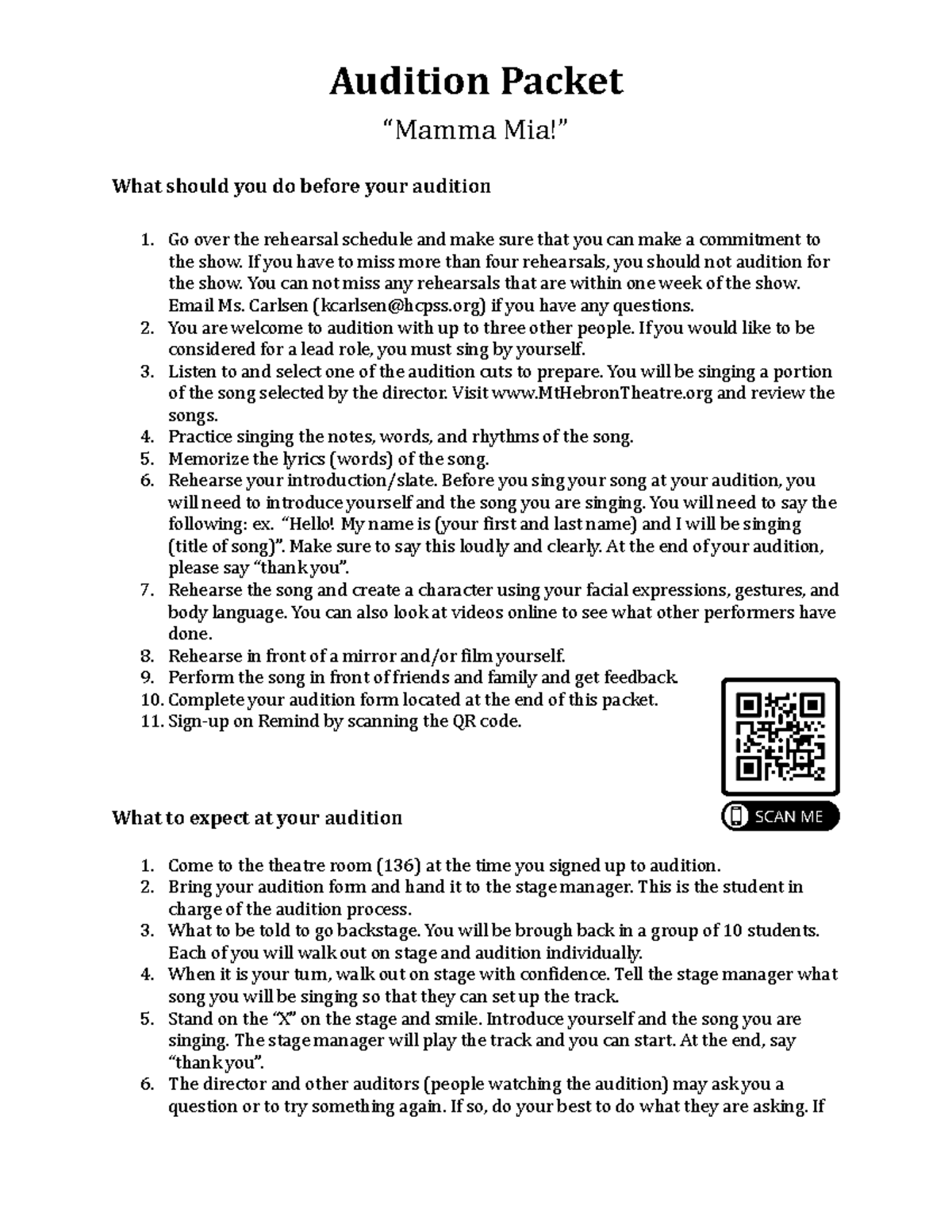 Audition Packet - Google Docs - Audition Packet “Mamma Mia!” What ...