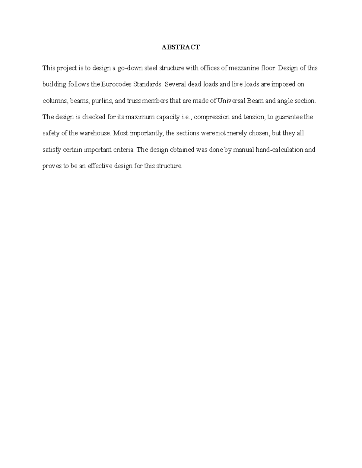 Abstract - summary - ABSTRACT This project is to design a go-down steel ...