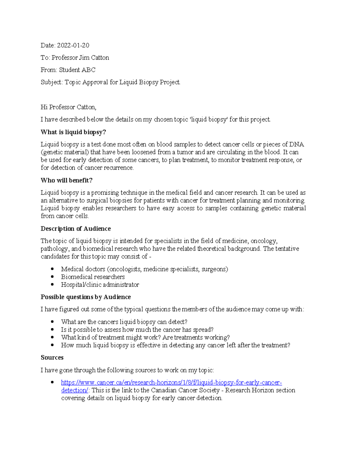 Memo of Intent Example - Date: 2022-01- To: Professor Jim Catton From: Student ABC Subject ...