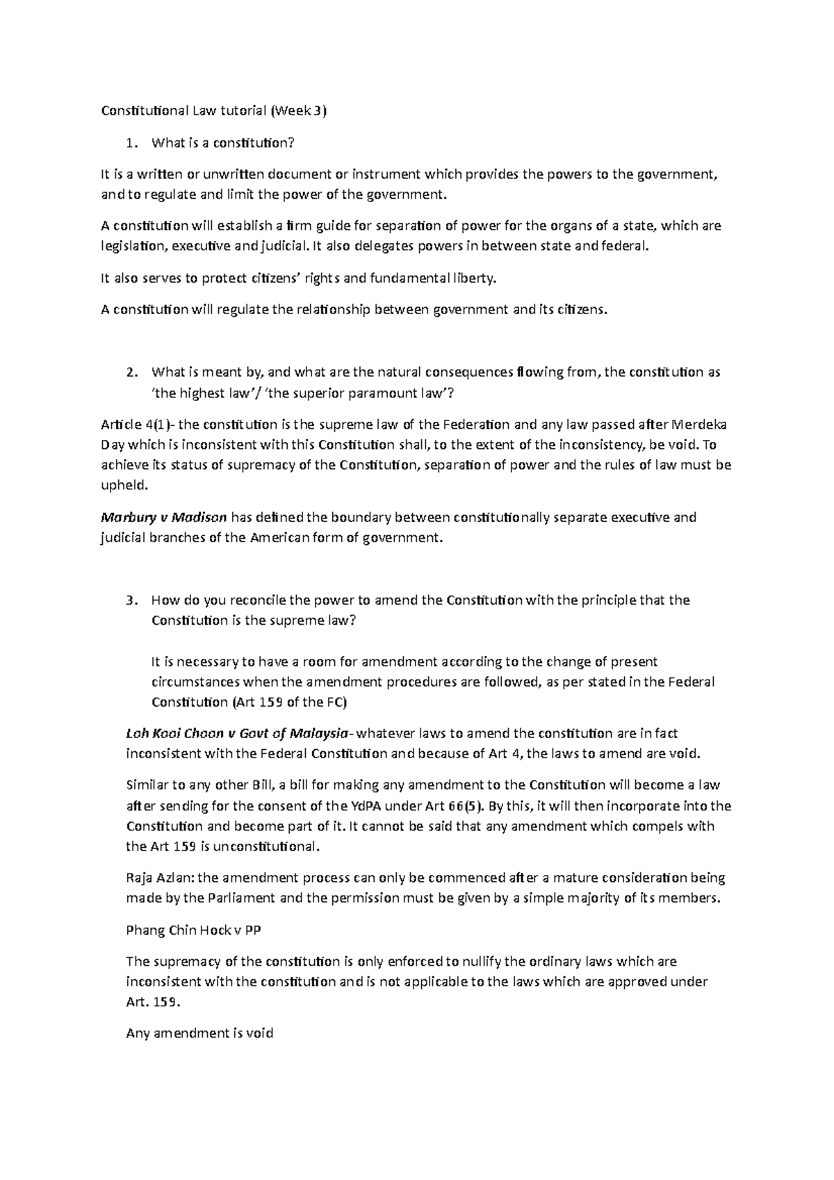 Constitutional Law tutorial Week 3 - A constitution will establish a ...