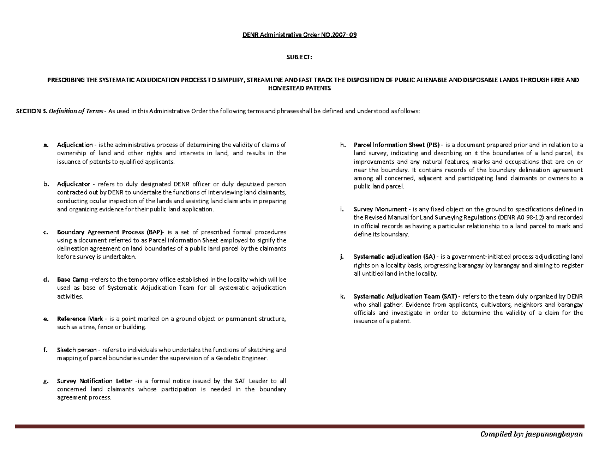 DENR Administrative Order NO.2007- 09 DT - Compiled by: jaepunongbayan ...