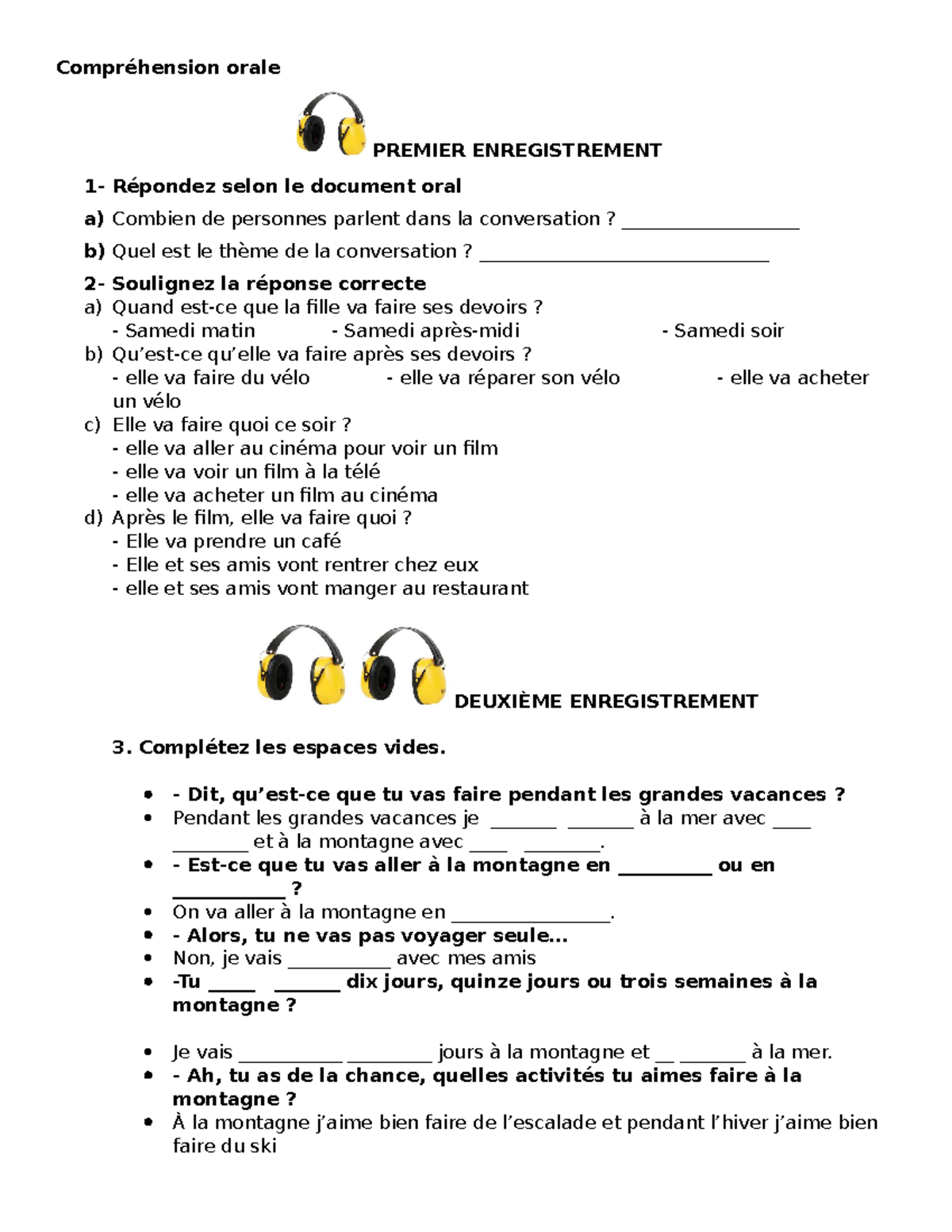 Compréhension orale futur proche - Compréhension orale PREMIER ...