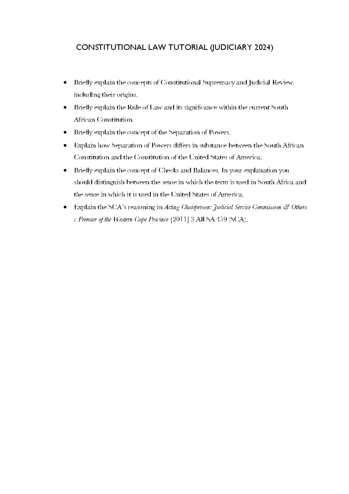 Tutorial (Judiciary) 2024 - CONSTITUTIONAL LAW TUTORIAL (JUDICIARY 2024 ...