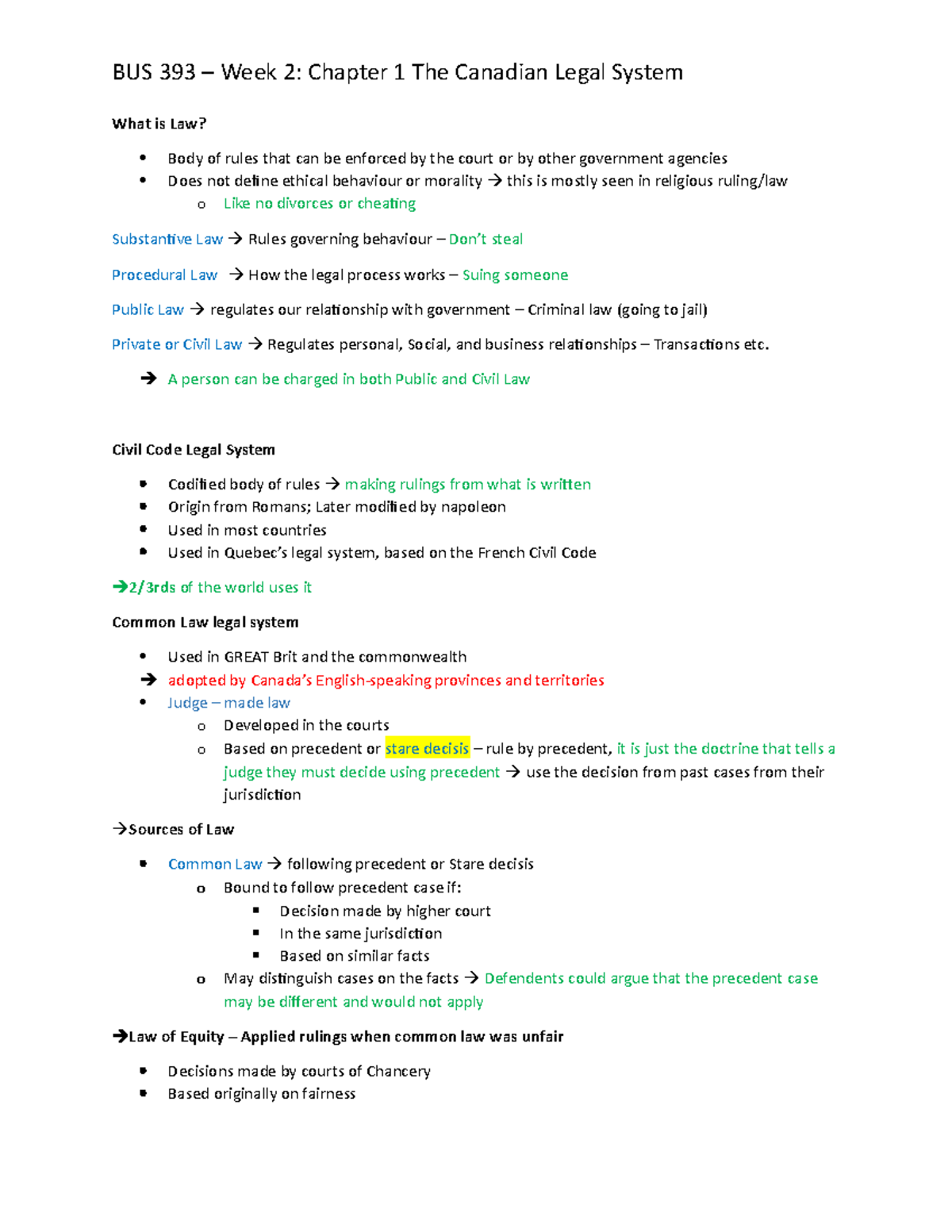 Chapter 1 The Canadian Legal system - Complete Notes - What is Law ...