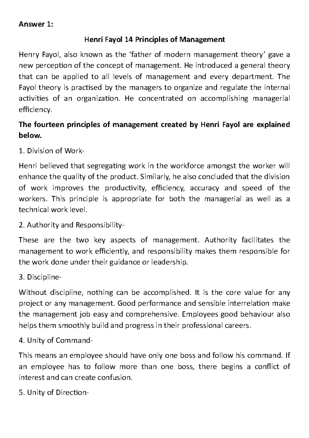 Assignment 1 Management Theory and Practice - Answer 1: Henri Fayol 14 ...
