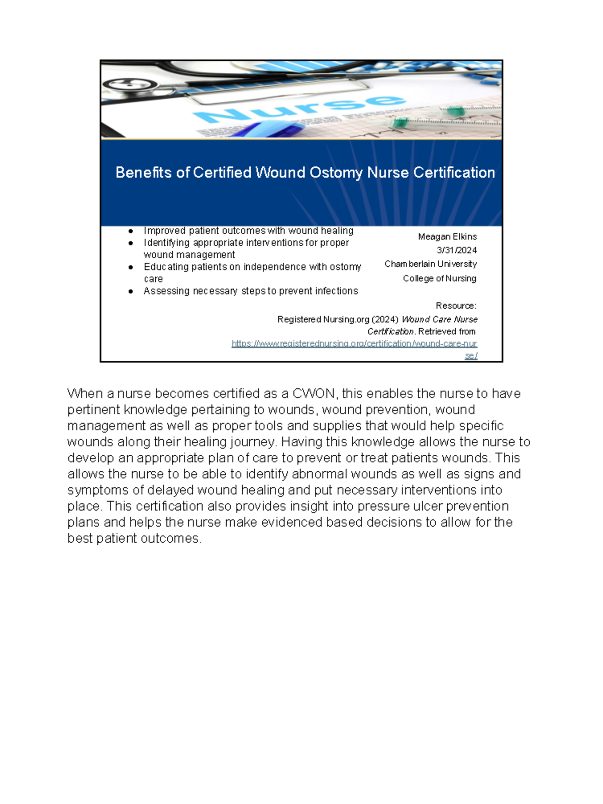 CWON powerpoint - When a nurse becomes certified as a CWON, this ...