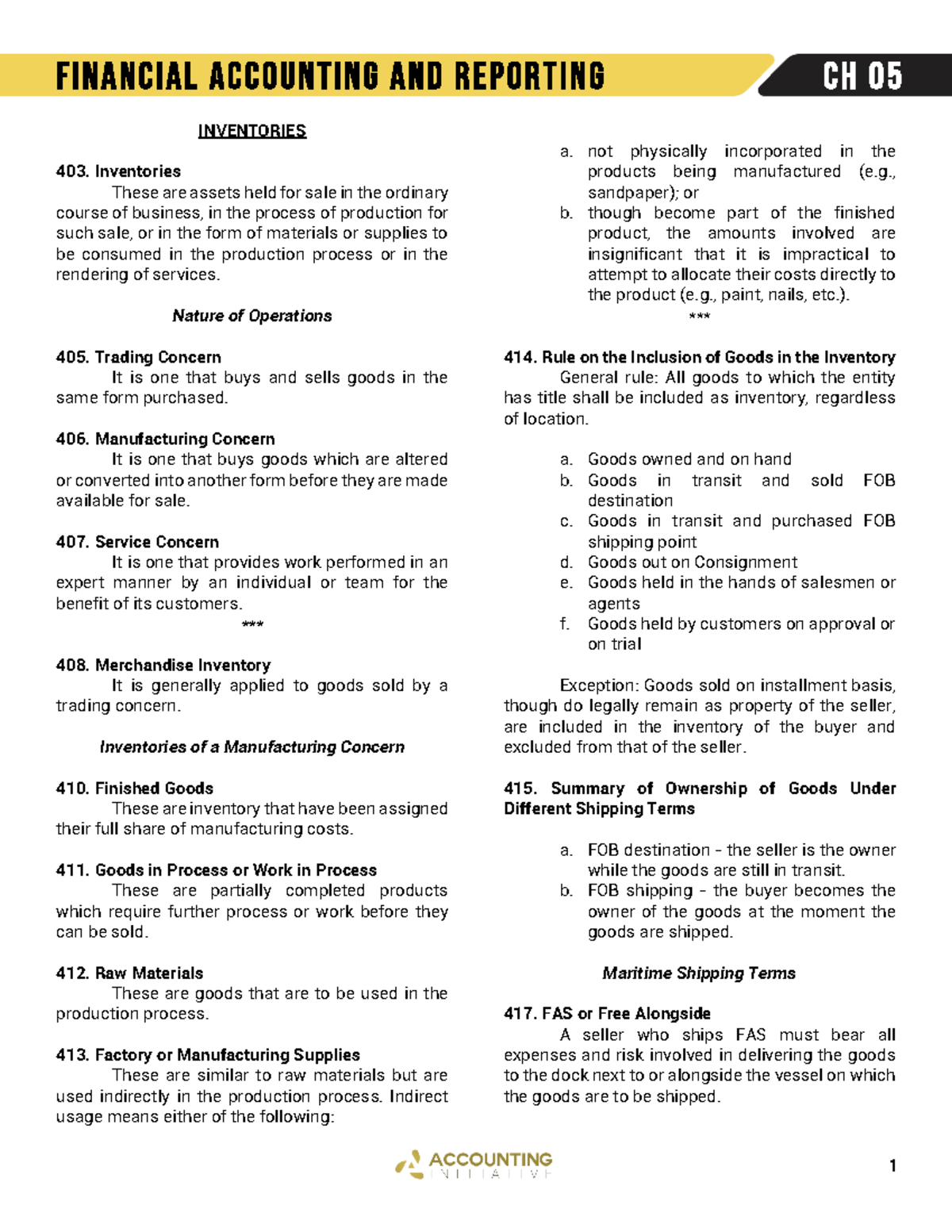 Financial Accounting and Reporting Chapter 05 - INVENTORIES 403 ...