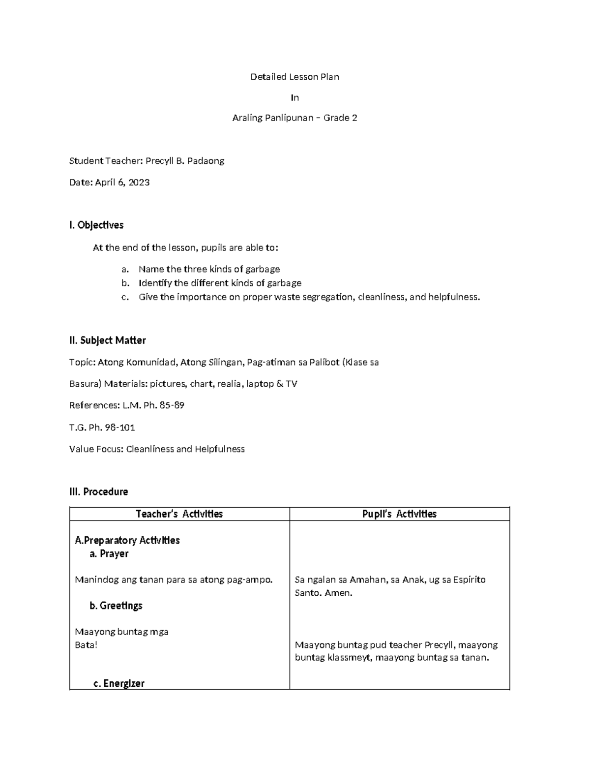Lessonplan LTS - Lesson plan in NSTP- LTS - Detailed Lesson Plan In ...