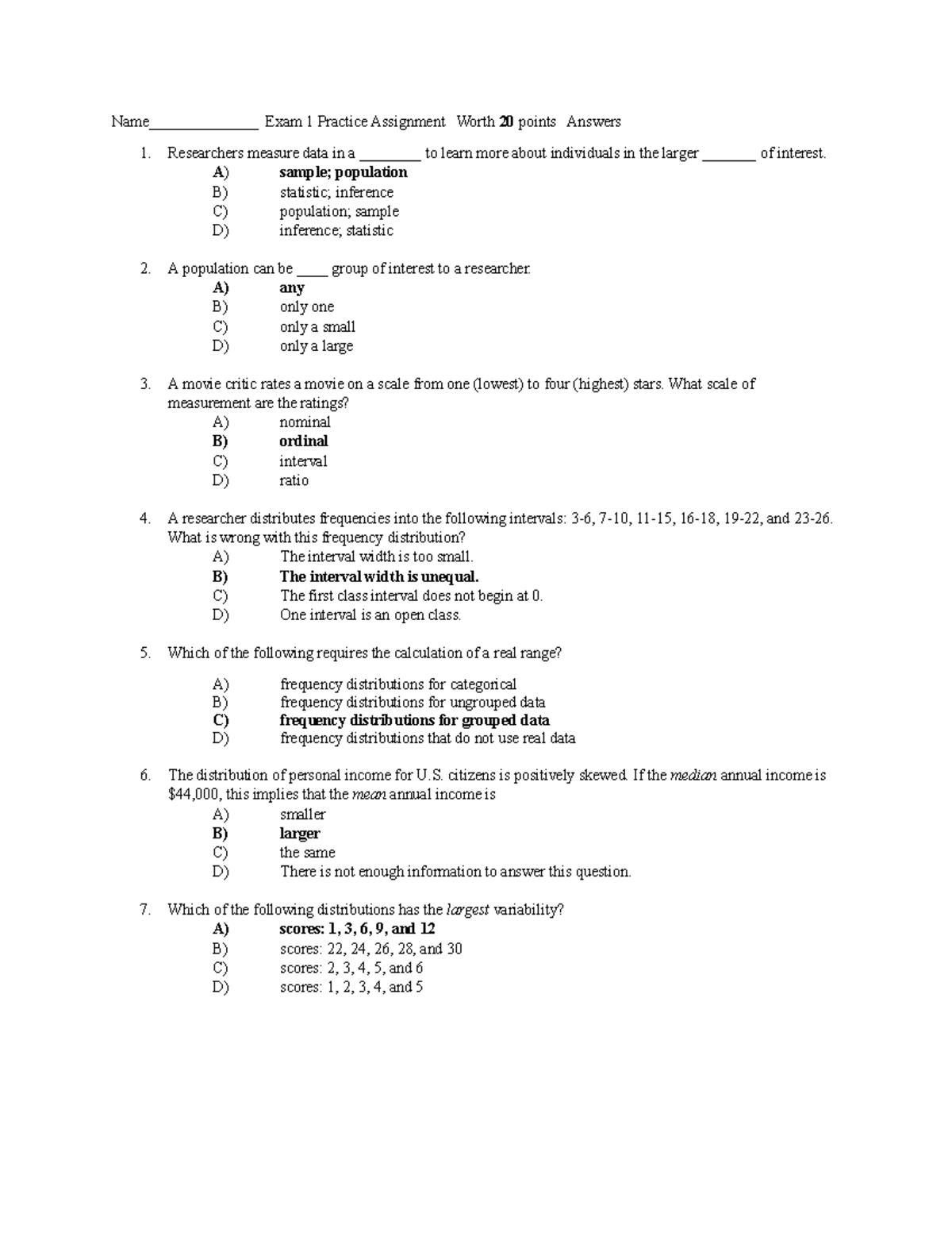 MSA 662 Spring 2023 Exam 1 Practice Assignment Answers 1732855053 ...