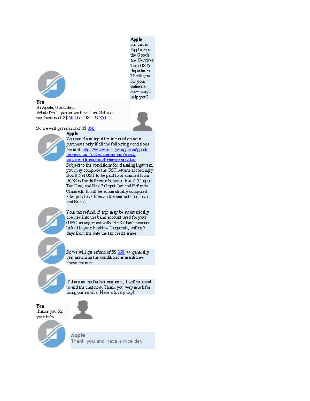 SG GST Chat - Apple Hi, this is Apple from the Goods and Services Tax ...