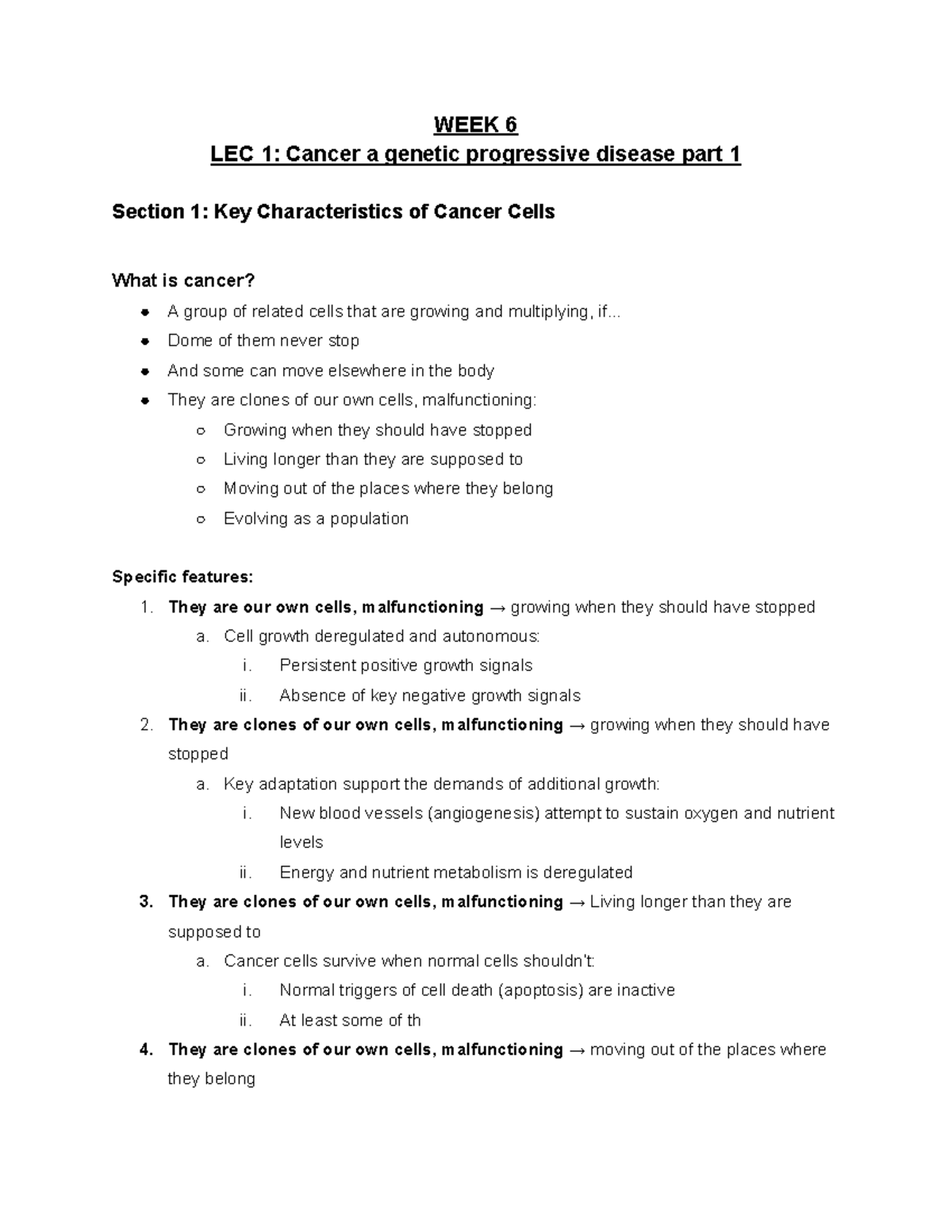 Cancer-MOD 4 - Lecture notes - WEEK 6 LEC 1: Cancer a genetic ...