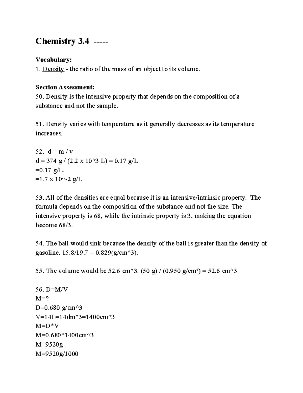 Chemistry 3 - Chemistry 3 - Vocabulary: Density - the ratio of the mass ...
