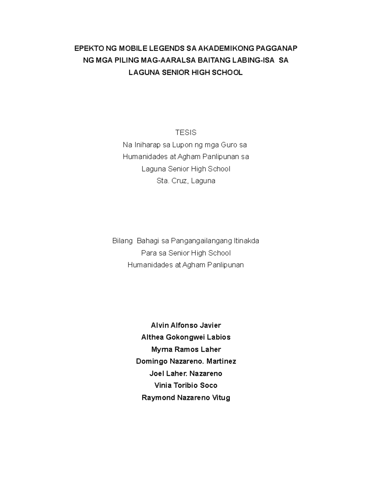 Tesis-format - GUIDE FOR THESIS IN FILIPINO - EPEKTO NG MOBILE LEGENDS ...