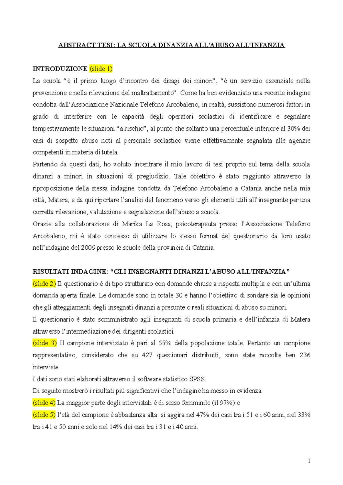 Abstract TESI - La scuola “è il primo luogo d’incontro dei disagi dei ...