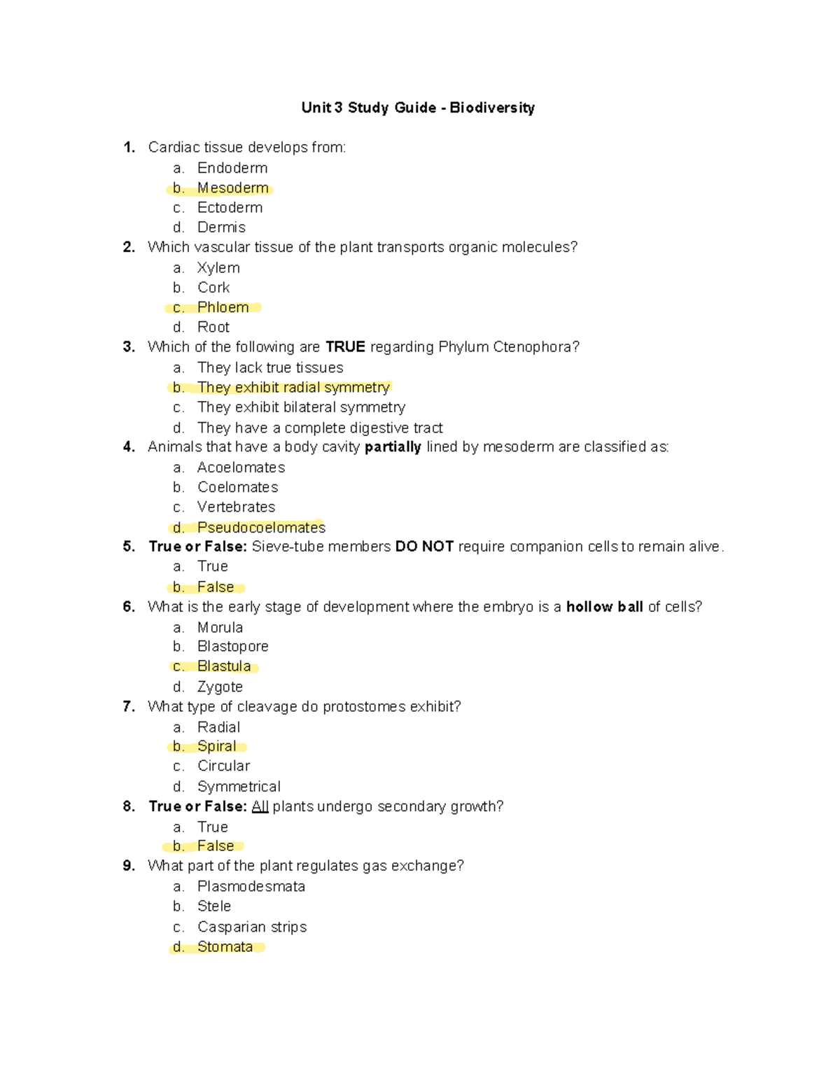 Exam 3 Review Study Guide - Unit 3 Study Guide - Biodiversity 1 ...