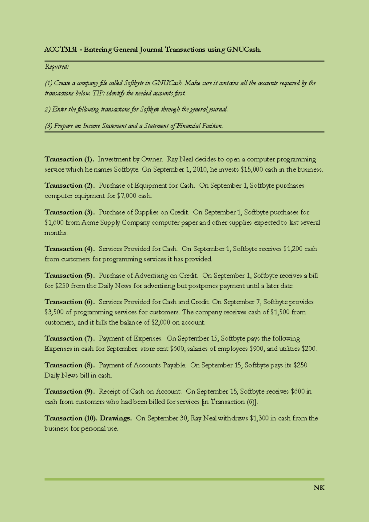 Softbyte Journal Transactions - ACCT3131 - Entering General Journal ...