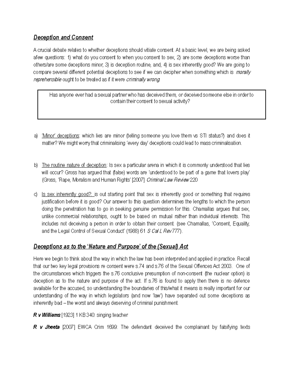 Deception and Consent ; ‘Nature and Purpose’ of the (Sexual) Act ...