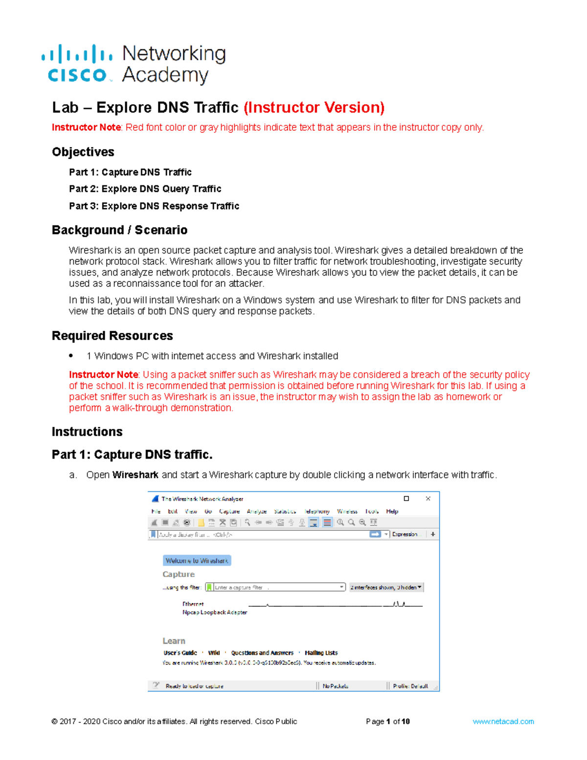 3.8.8 Lab - Explore DNS Traffic - ILM - Lab – Explore DNS Traffic (Instructor Version ...