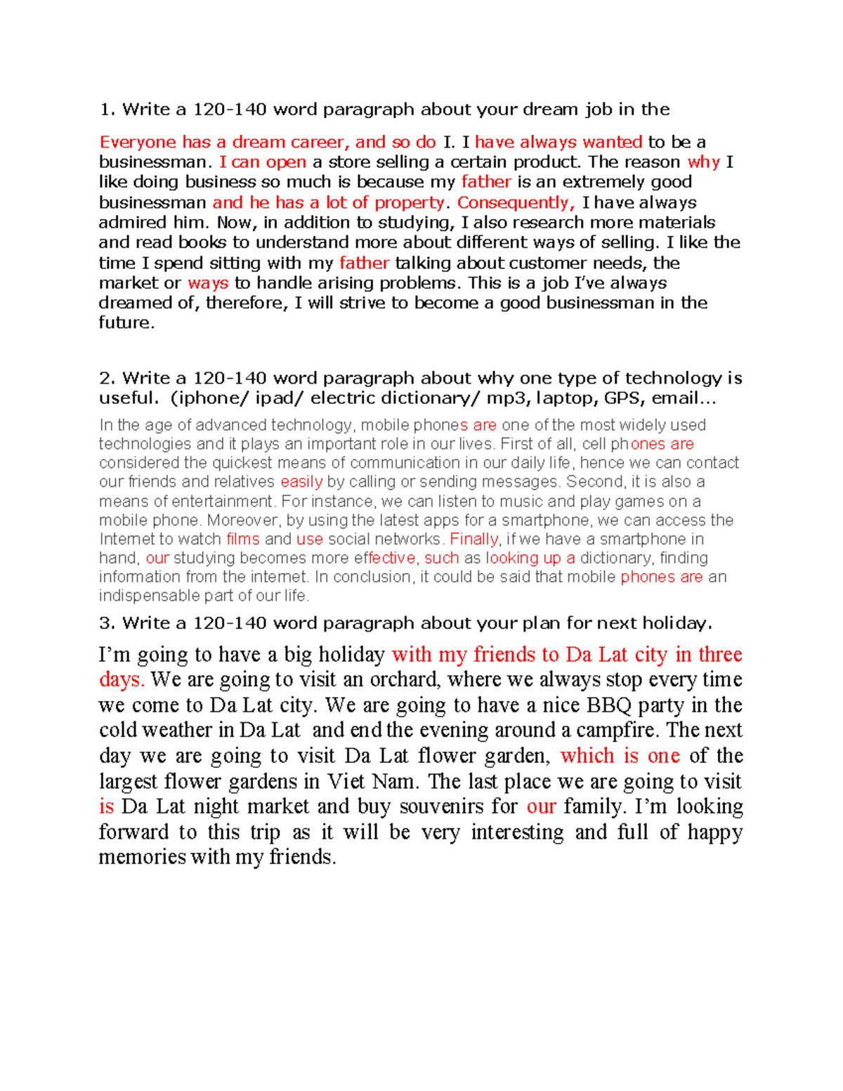 5 bài viết tiếng anh - tieng ang - 1. Write a 120-140 word paragraph ...