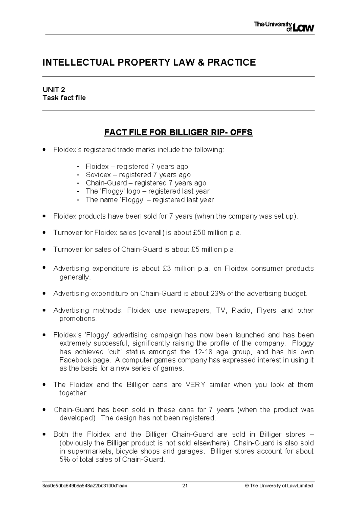 2324 ip ws02 ce02 fact file - INTELLECTUAL PROPERTY LAW & PRACTICE UNIT ...