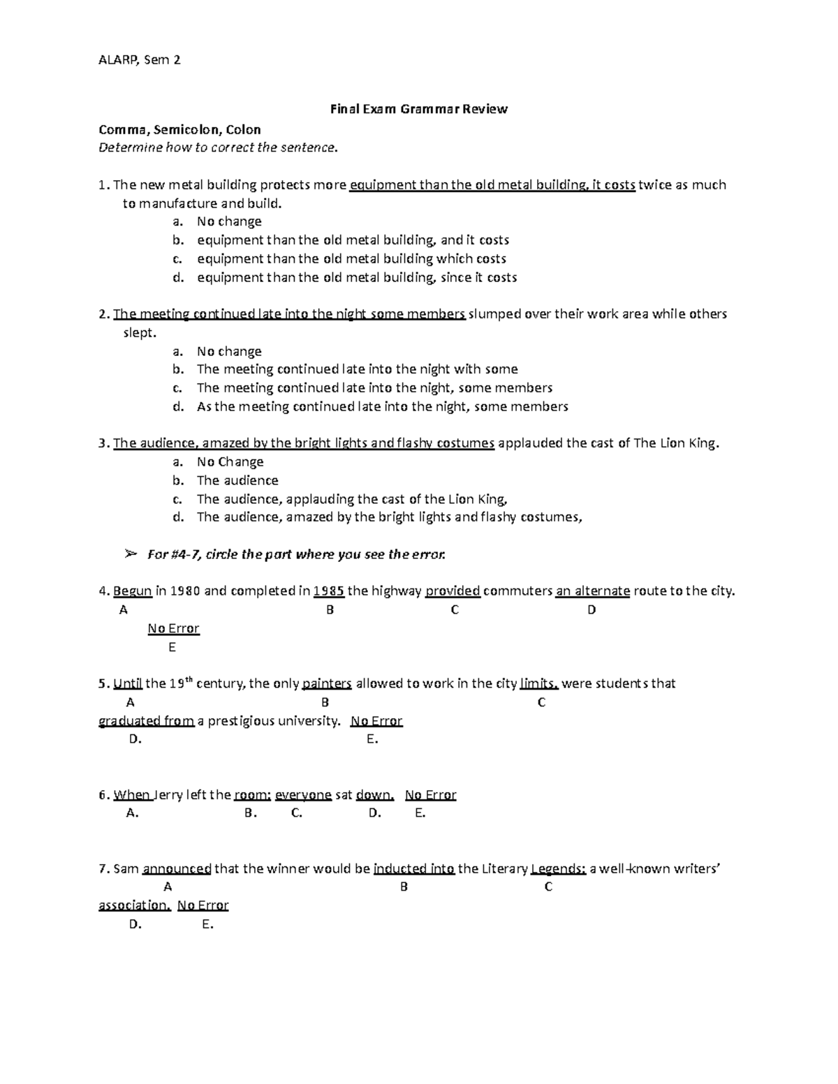 Final Exam Grammar Review- ALARP Sem 2 - Final Exam Grammar Review ...