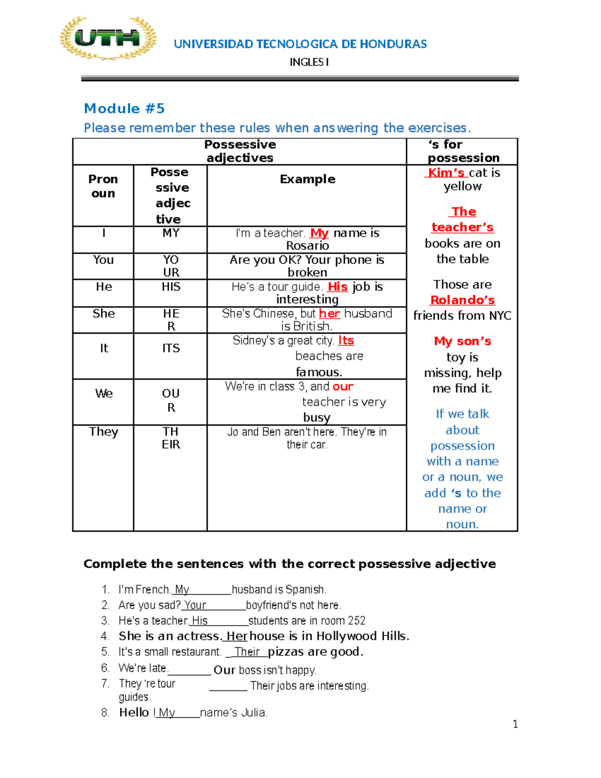 Homework 5 - Ejercicios de ingles - Module Please remember these rules ...