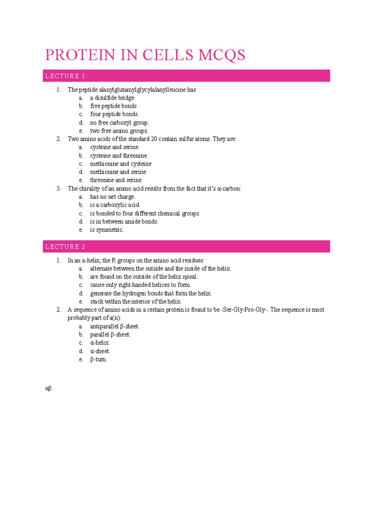 Protein in Cells MCQs - MCQs - PROTEIN IN CELLS MCQS LECTURE 1: The ...