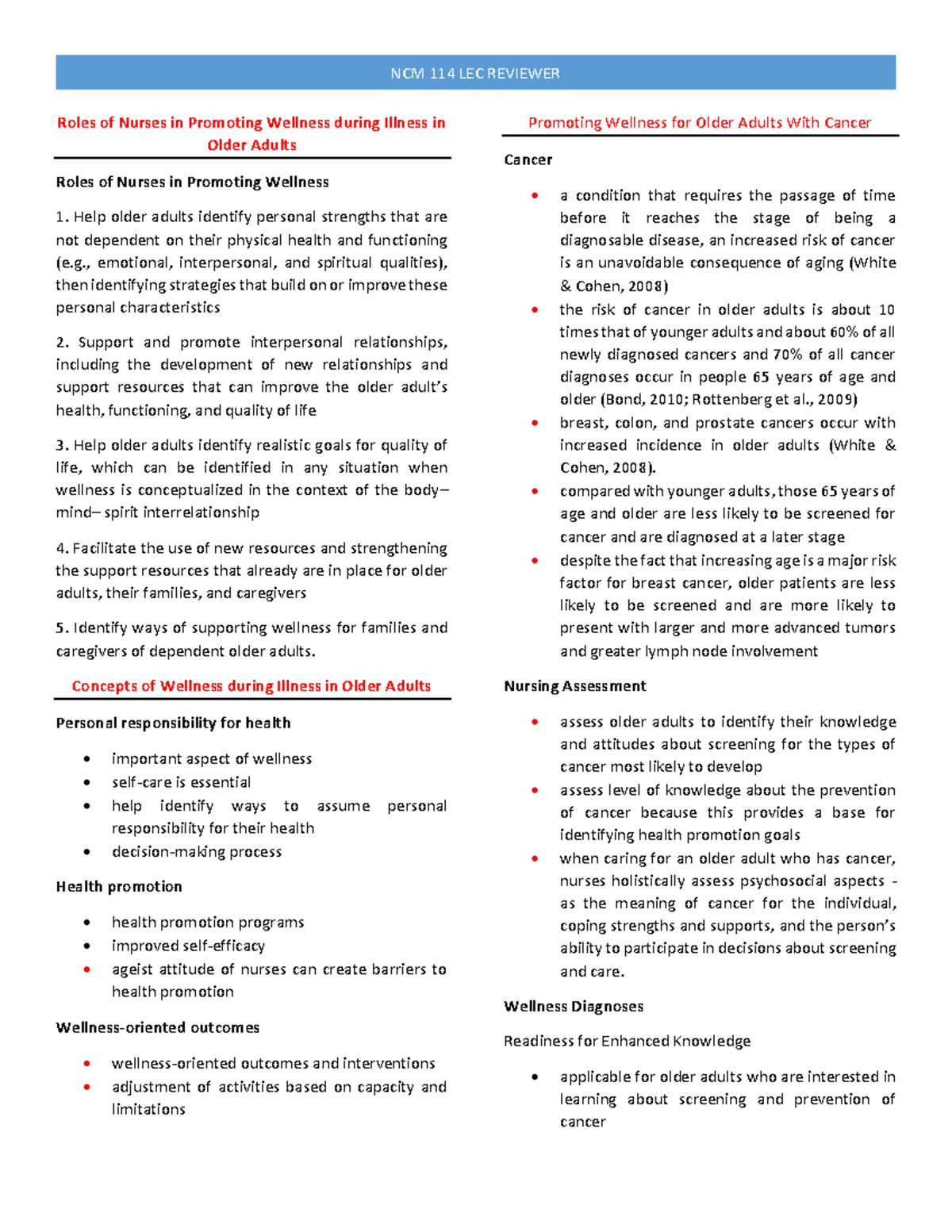 Geria-LEC- Reviewer - None - Roles of Nurses in Promoting Wellness ...