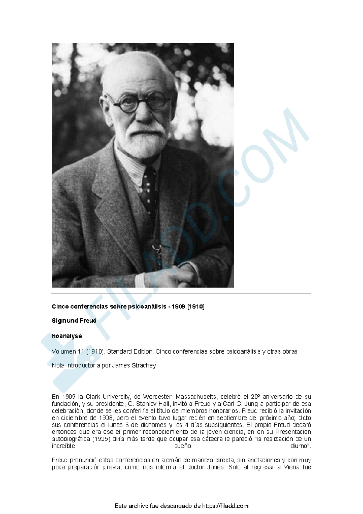 Cinco conferencias sobre psicoanalisis - Nota introductoria por James ...