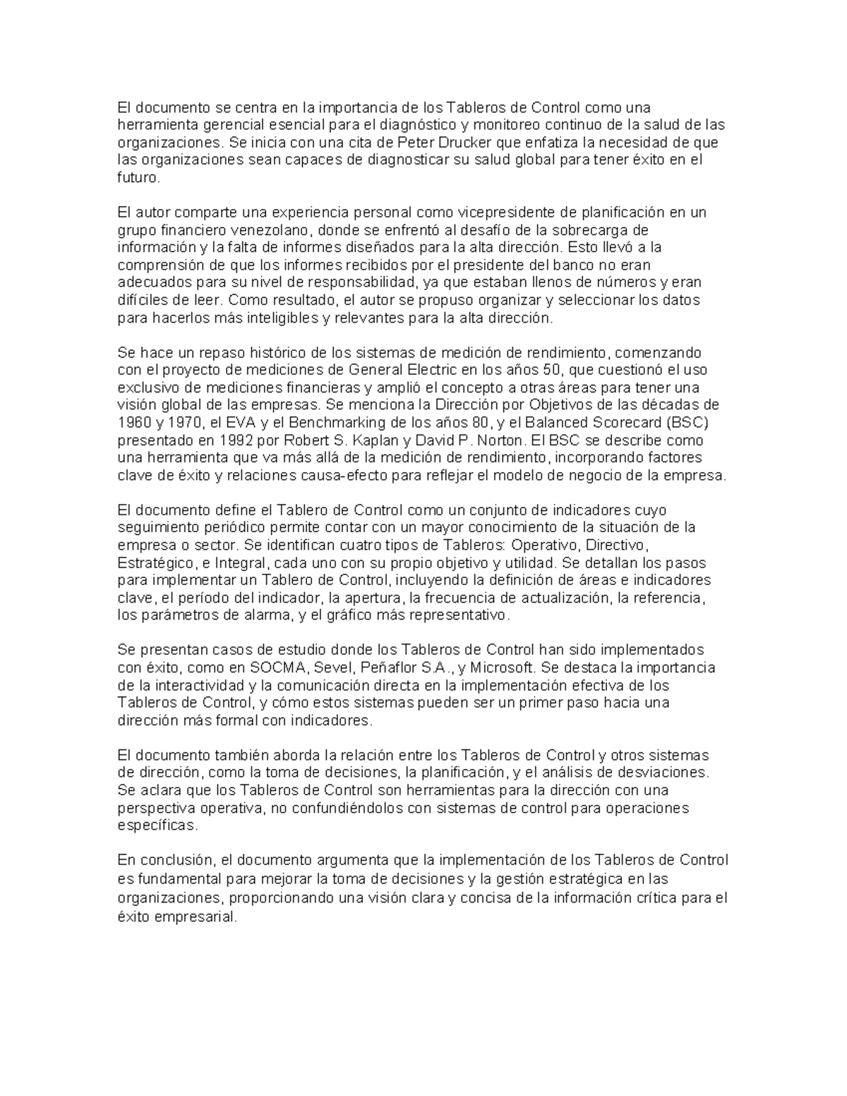 Ballve resumen - El documento se centra en la importancia de los ...