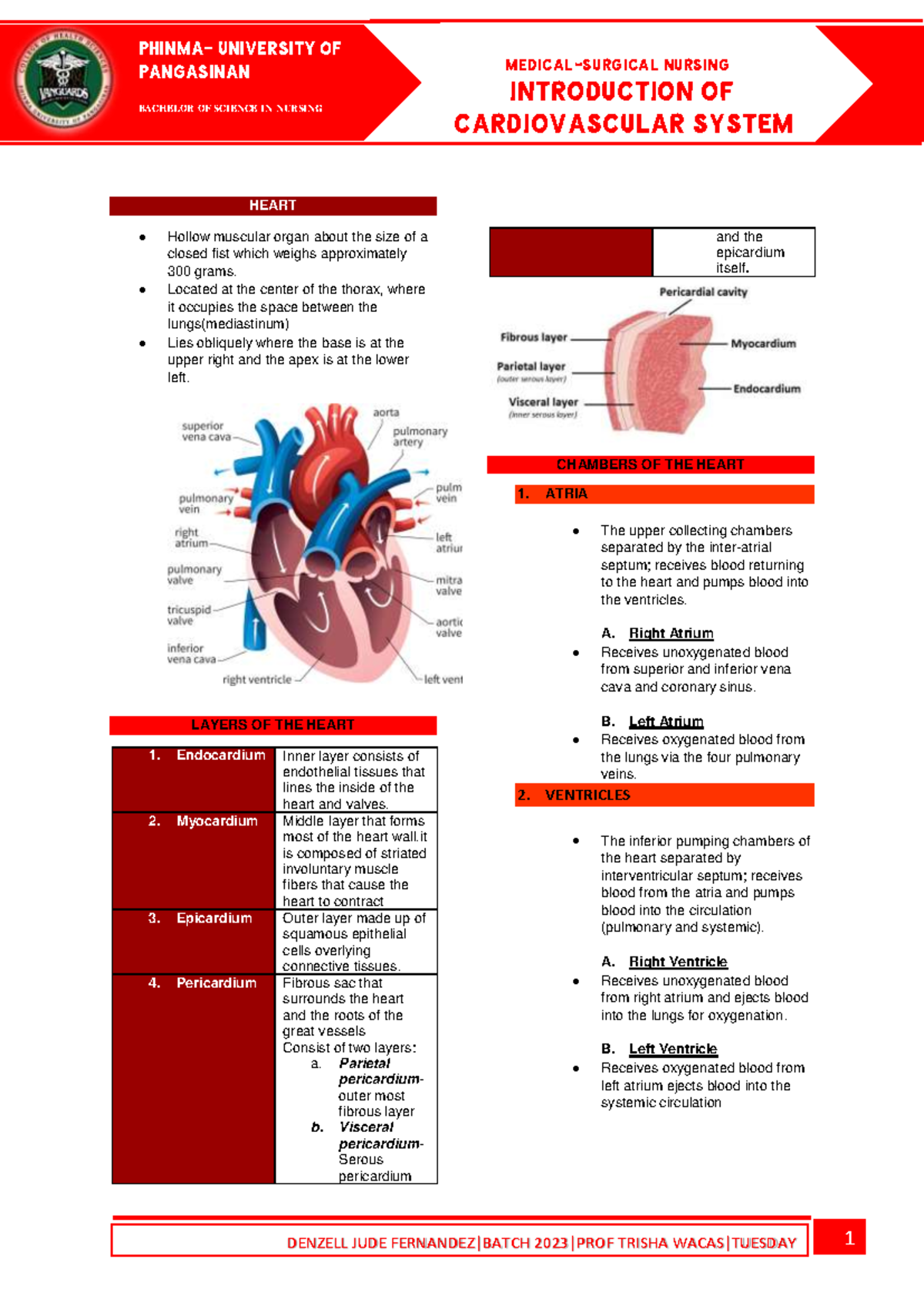 Intro- Cardio-1 - Cardio Notes - PANGASINAN BACHELOR OF SCIENCE IN ...
