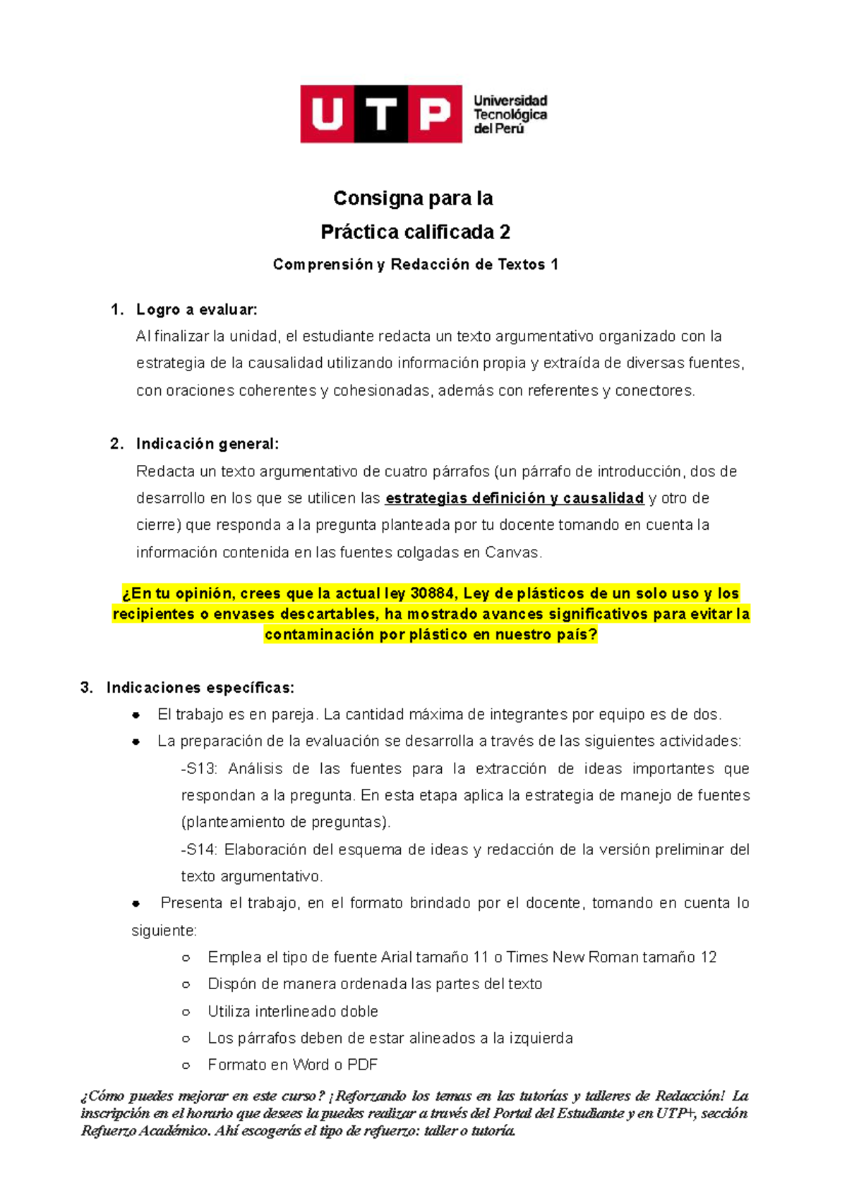 S14.s2-Esquema para PC22222 - Consigna para la Práctica calificada 2 Comprensión y Redacción de ...
