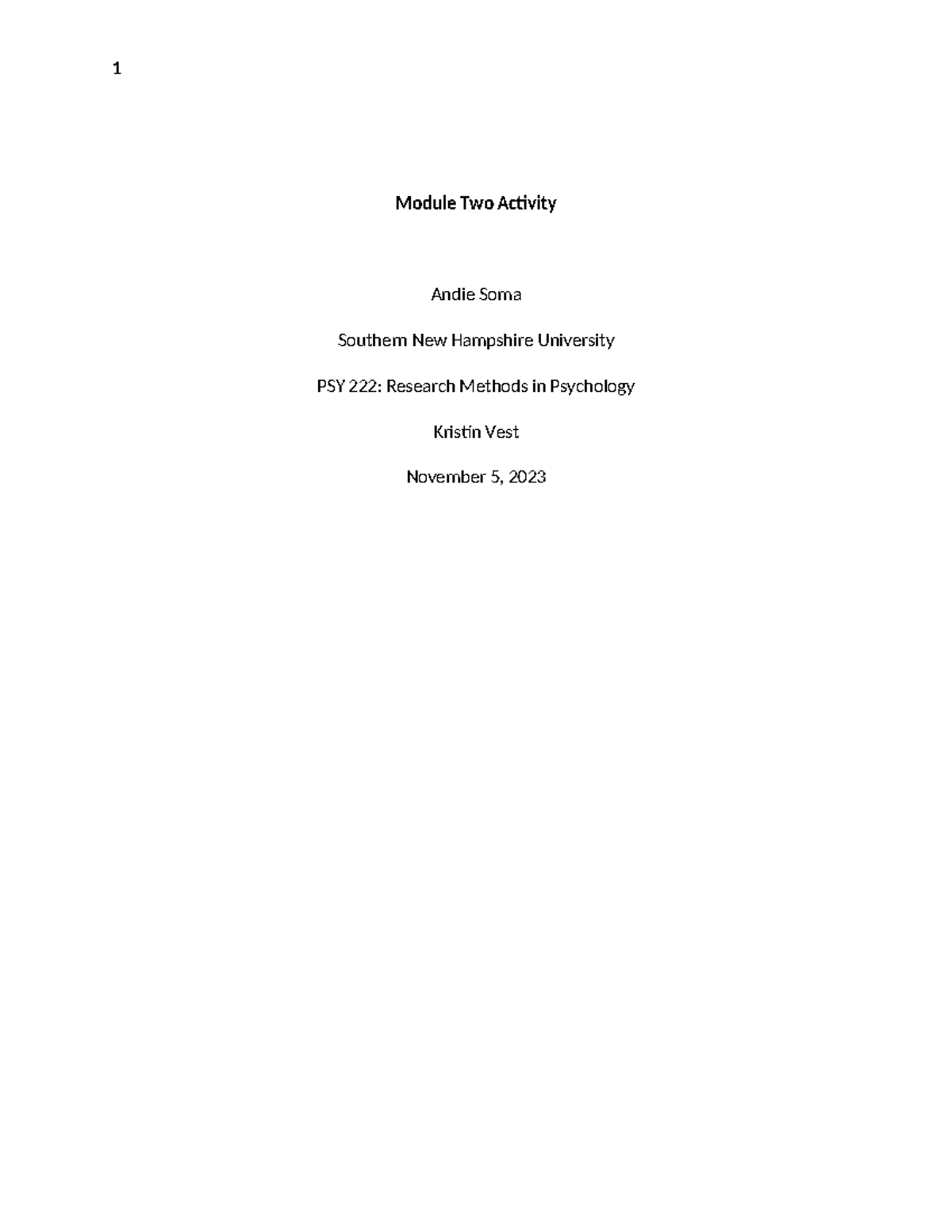 PSY222 Module Two Activity - Module Two Activity Andie Soma Southern ...
